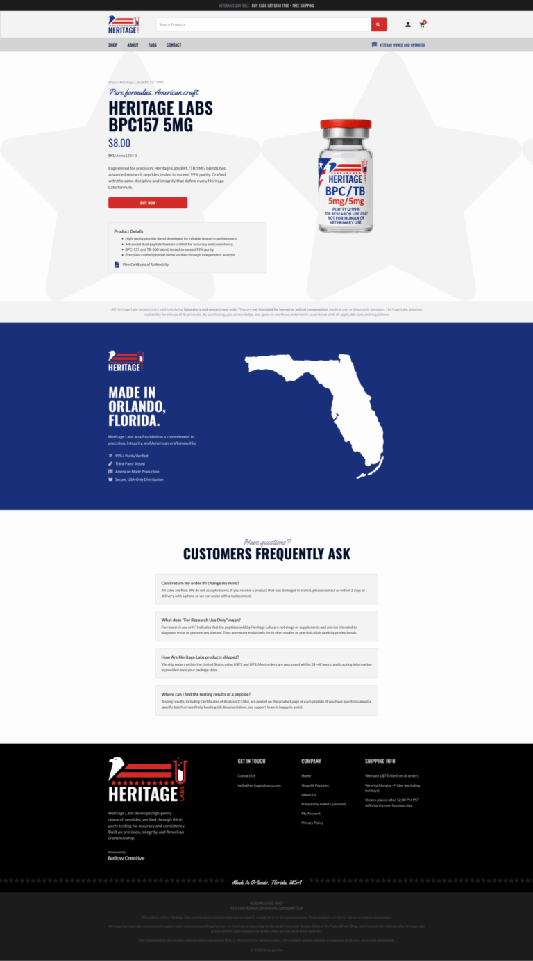 Heritage Labs eCommerce Peptide Website | Bellow Creative